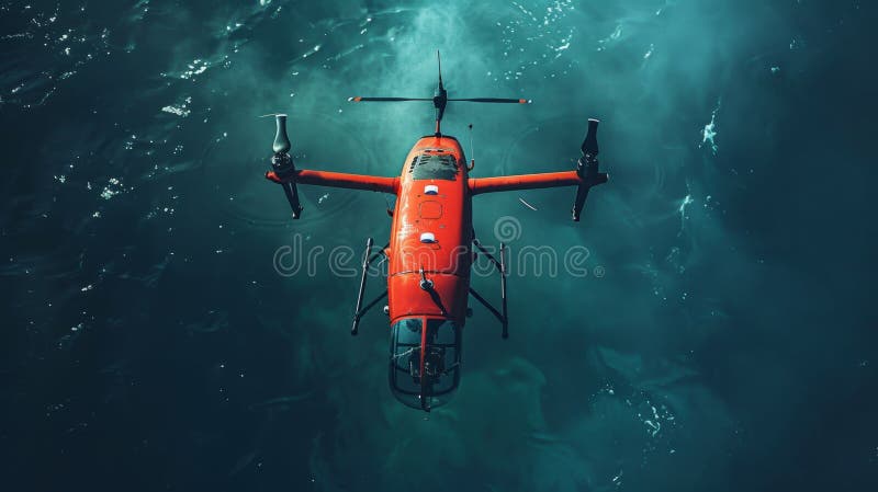 Red Rescue Drone Hovering Over Blue Sea during the Day Stock Image ...