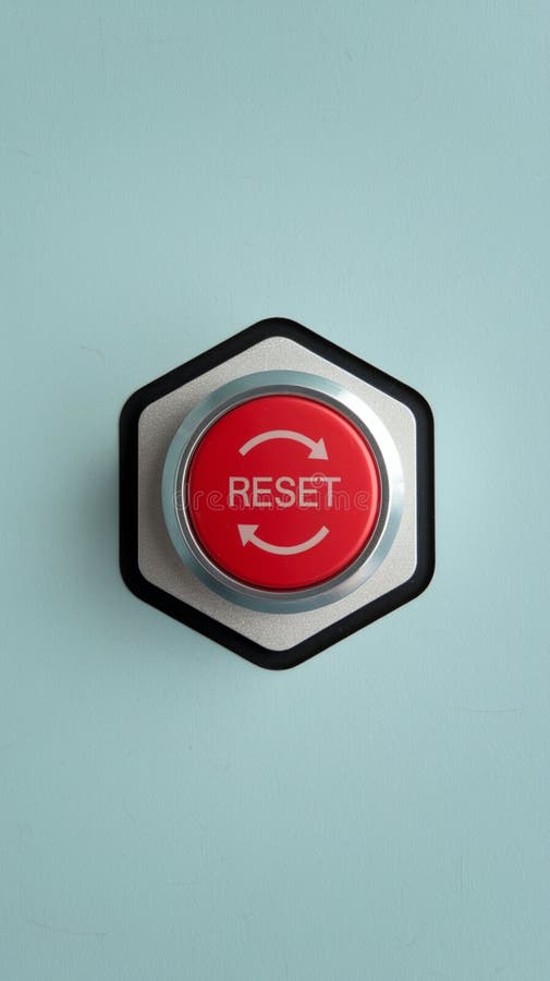 Red RESET Button on Silver Base, Light Blue Background Suggests ...