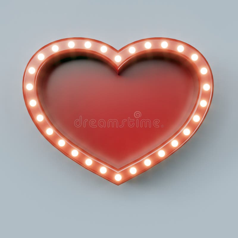 Red Retro Billboard in the Shape of a Heart with Glowing Neon Lights ...