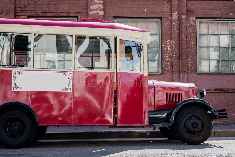 Red Retro Bus Parked on Road Editorial Stock Image - Image of drive ...