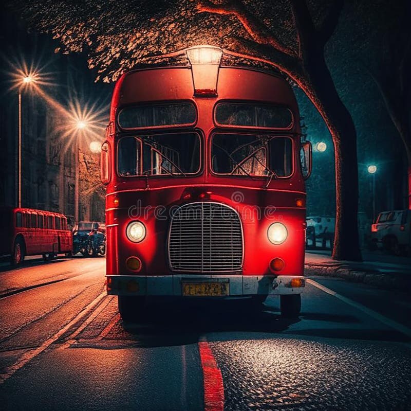 Red retro bus on the road stock illustration. Illustration of speed ...