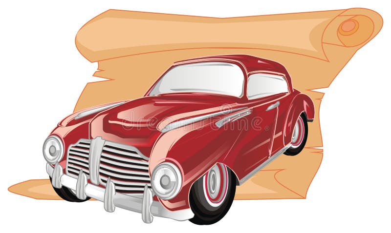 Red old car and map stock illustration. Illustration of road - 111862972