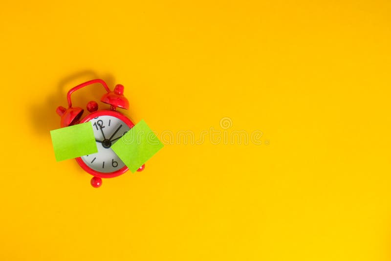 Red Retro Clock on Yellow Background. Green Sticker for Text Stock ...