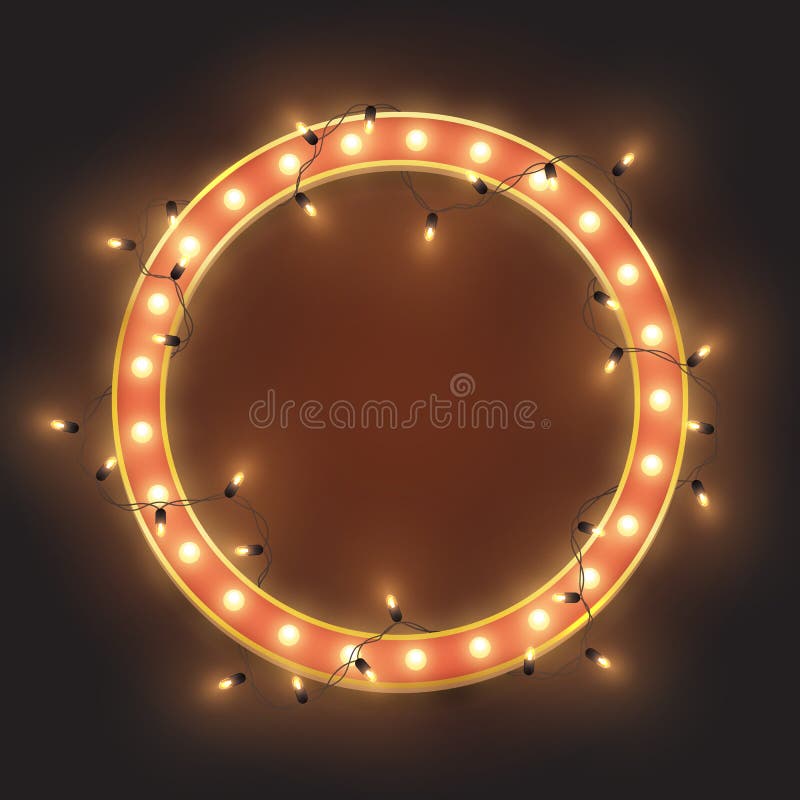 Red Retro Neon Circle Frame, Led Shiny Lights Garland, Vector ...