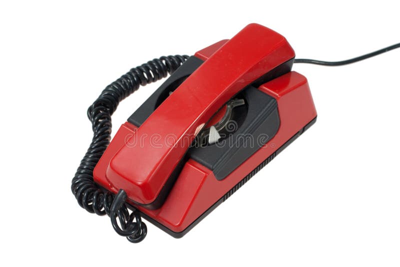 Red Retro Phone Isolated on a White Background Stock Image - Image of ...