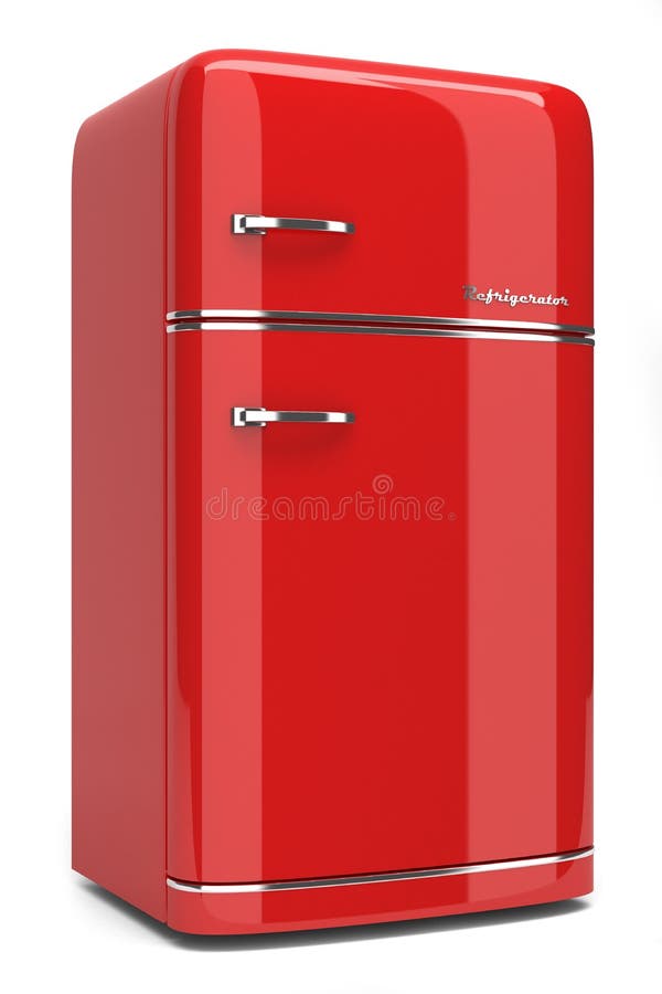 Red retro refrigerator stock illustration. Illustration of cold - 38129364