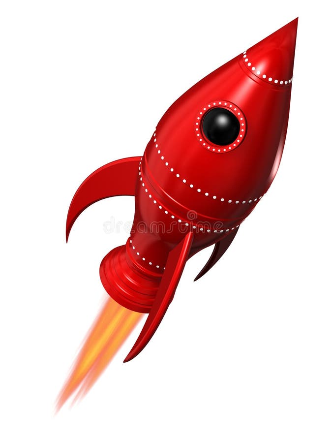Red Retro Rocket Ship stock illustration. Illustration of rivets - 48179528