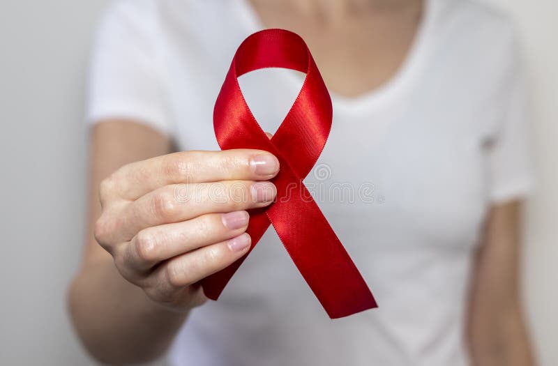 Red Ribbon for Aids World Day Support, Close Up Stock Image - Image of ...