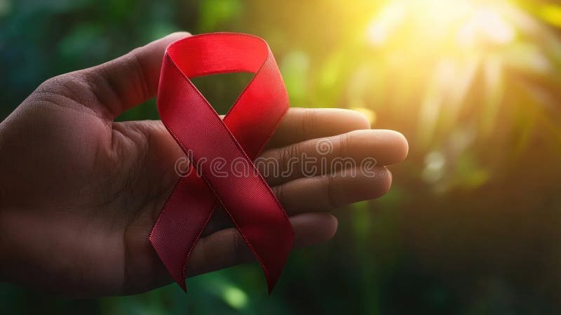 Red Ribbon Awareness Symbol in a Sunlit Outdoor Setting Stock Image ...