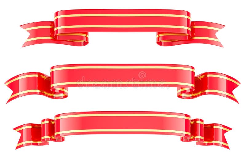 Red Ribbon Banners Set, 3D Rendering Stock Illustration - Illustration ...