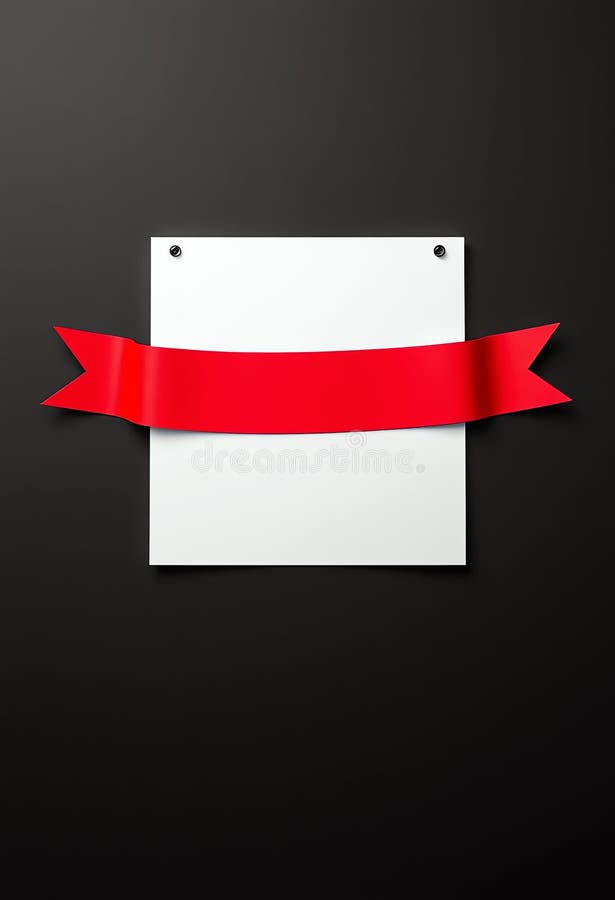Red Ribbon and Blank White Poster Sign for Copy Space Mockup Stock ...