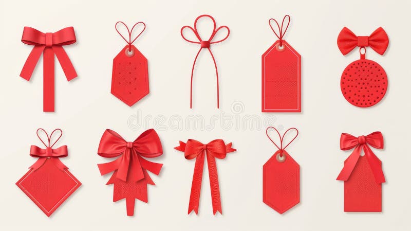 Red Ribbon Bookmarks with Bows Isolated on White in an Elegant Set ...