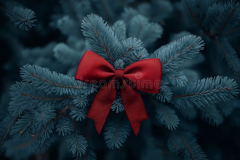 Red Ribbon Bow on a Beautiful Rich Spruce Stock Illustration ...