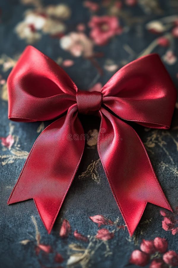 Red Ribbon Bow, a Close-up Image Showcasing a Vibrant Red Ribbon ...