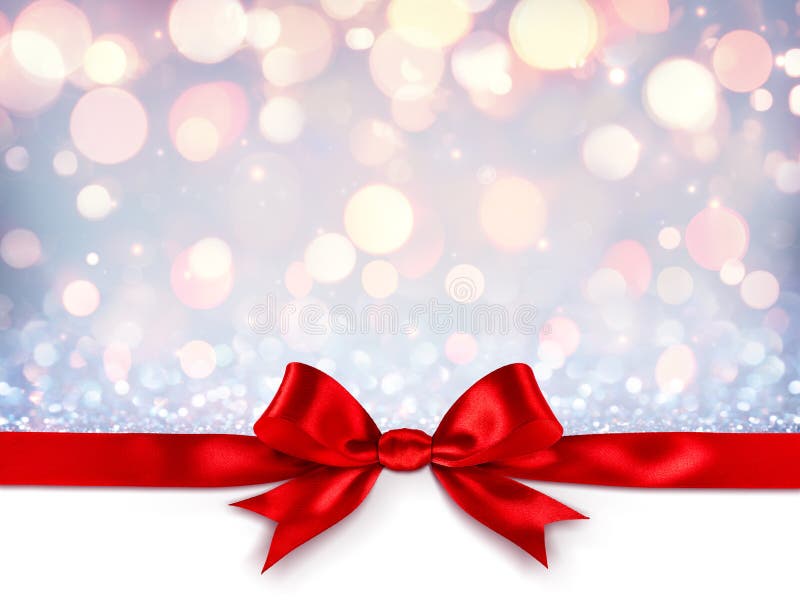 Red Ribbon with Bow on Shiny Silver Background Stock Photo - Image of ...