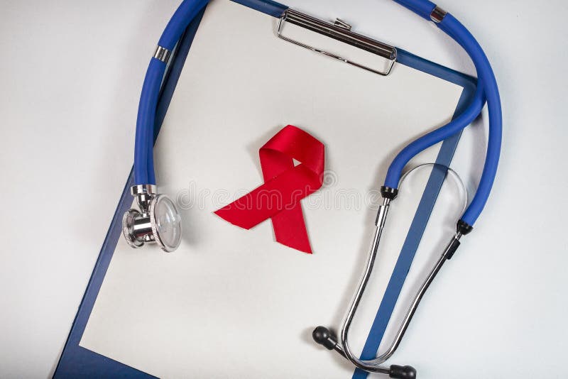 Red Ribbon Bow and Stethoscope. HIV and AIDS Check and Awareness ...
