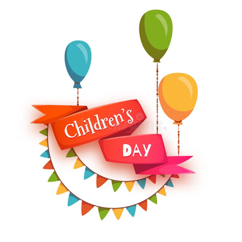 Red Ribbon with Children Day Title, Balloons and Stock Vector ...