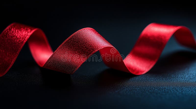 Red Ribbon Curls Create an Elegant Contrast Against a Dark Background ...