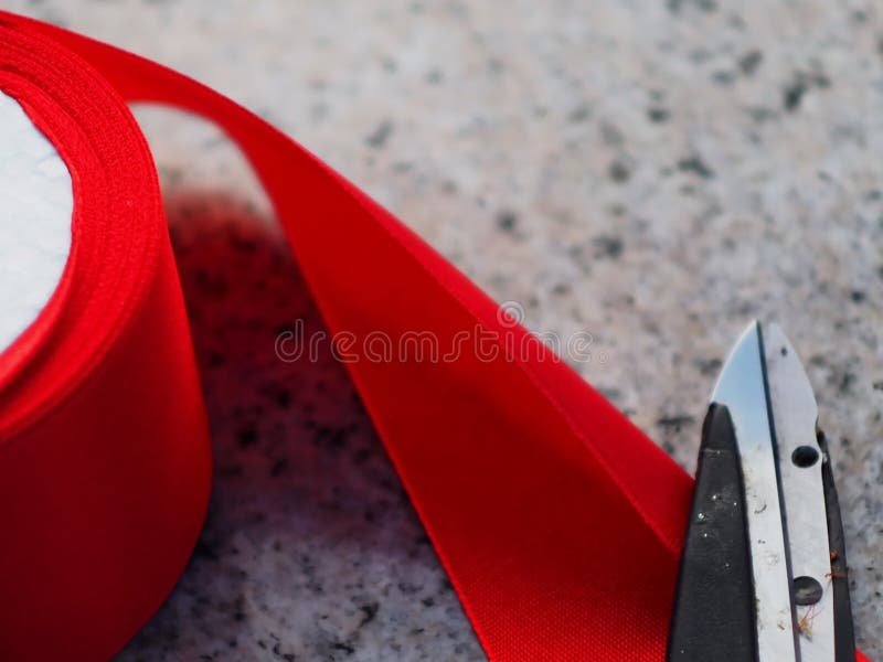 The Red Ribbon is Cut in Solemn Occasions Stock Photo - Image of long ...