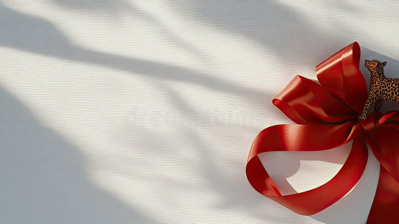 A Red Ribbon Dances in the Wind, Featuring a Leopard Toy, Creating Soft ...