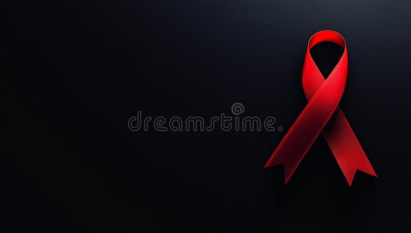 Red Ribbon on Dark Background Symbolizing Awareness and Support Stock ...
