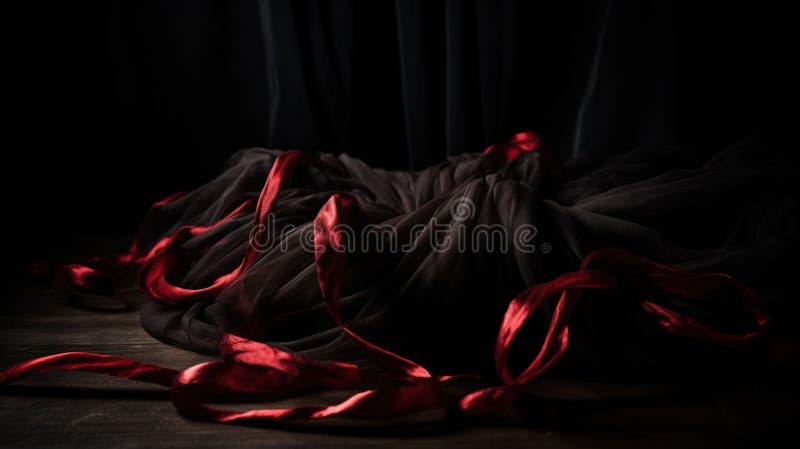 A Red Ribbon is on the Floor in the Dark Room Stock Illustration ...