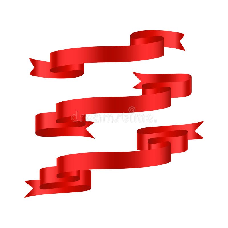 Red Ribbon with Gradient Banners Set Stock Illustration - Illustration ...