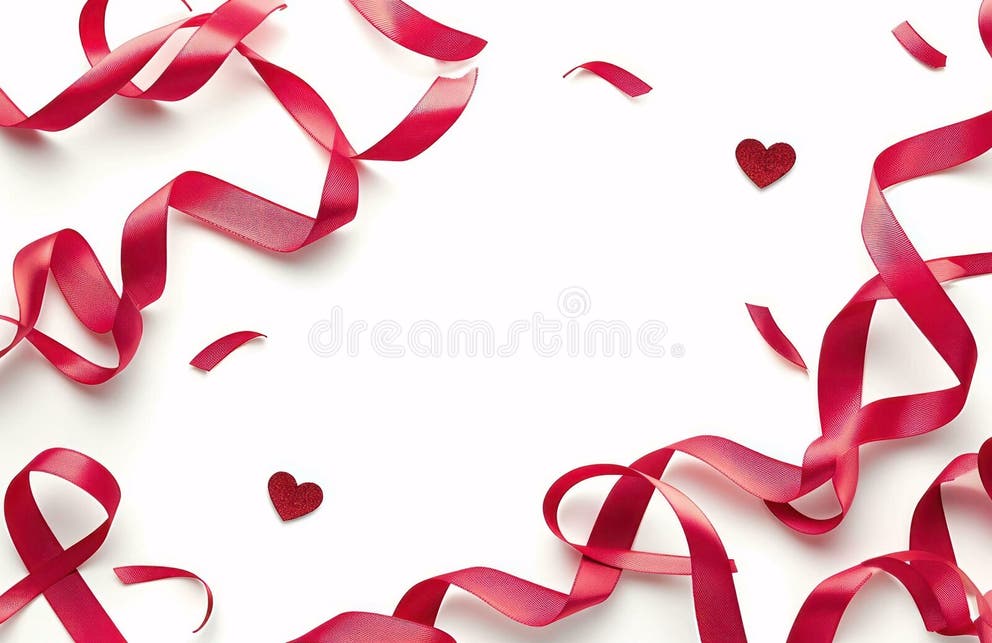Red Ribbon with Heart Red Ribbon and Bow Heart Shaped Ribbon Stock ...