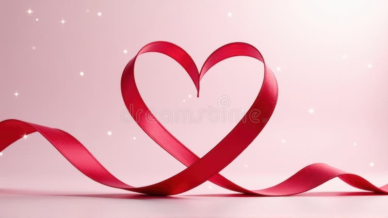 Red Ribbon Heart Shape on Pink Background Stock Illustration ...