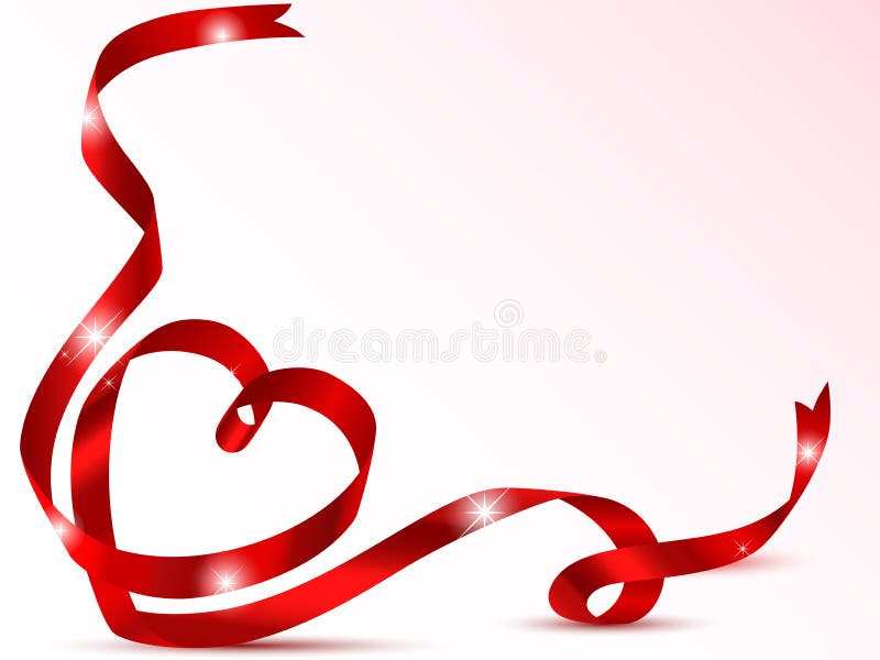 Ribbon Red Heart Shape Isolated on Red, Copy Space, Ribbon Line Red ...