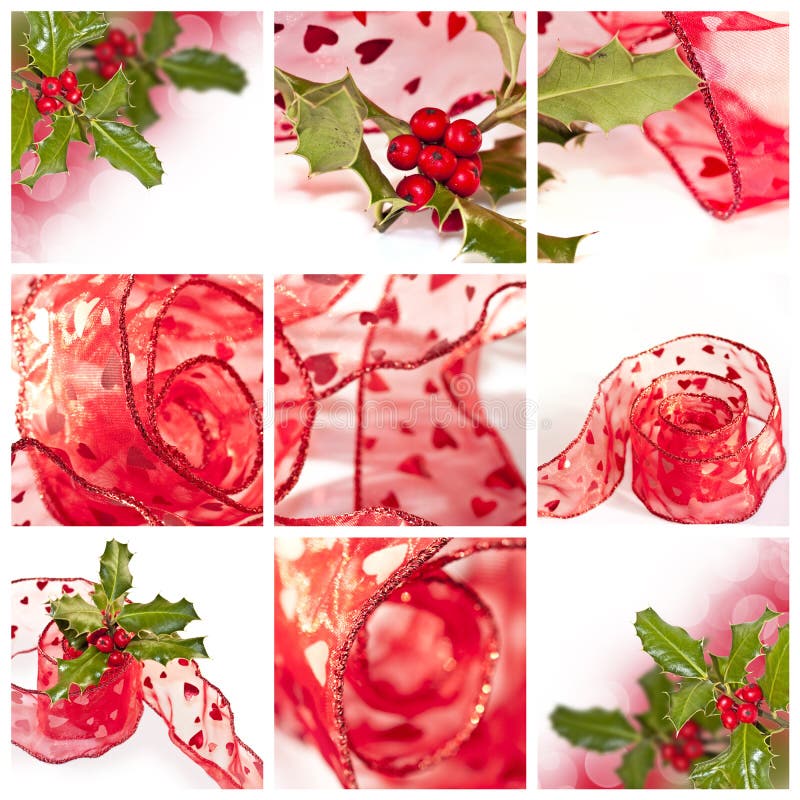 Red ribbon and holly stock photo. Image of season, branch - 45340068