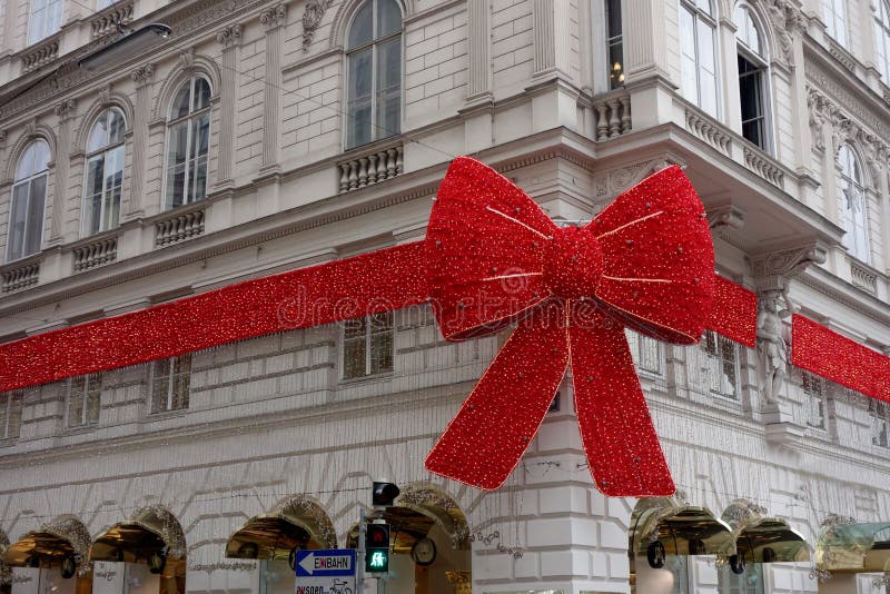 Red Ribbon Lighted in a Christmas Day Stock Photo - Image of vienna ...