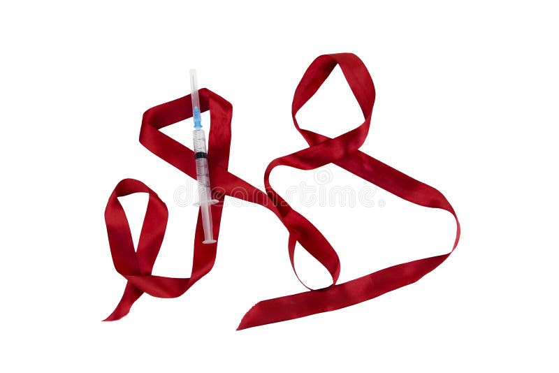 Red Ribbon with a Medical Syringe on a White Background. Stock Photo ...