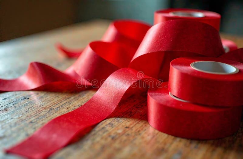 Red Ribbon for Packaging Present, Workplace Desk in Office. AI ...