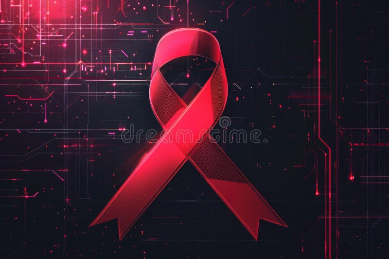 A Red Ribbon Placed on Top of a Circuit Board. Suitable for Technology ...