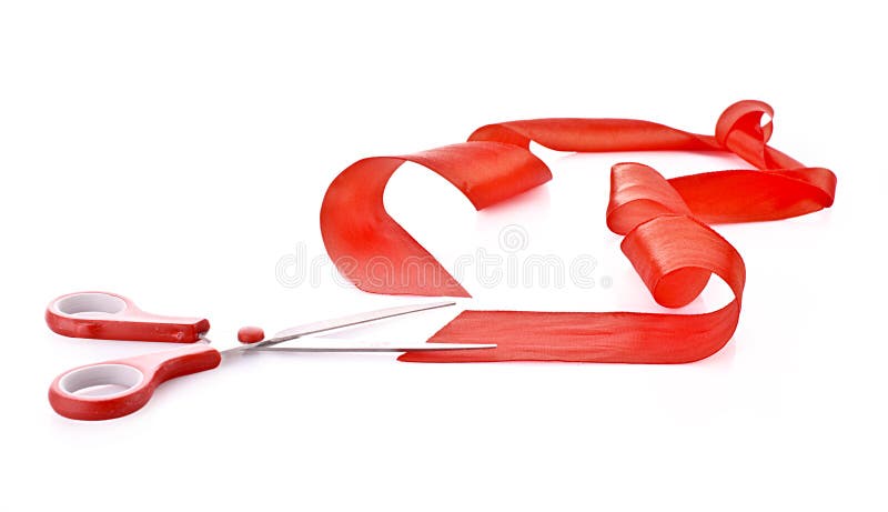 Red Ribbon with Scissors Isolated Stock Photo - Image of tape, ceremony ...
