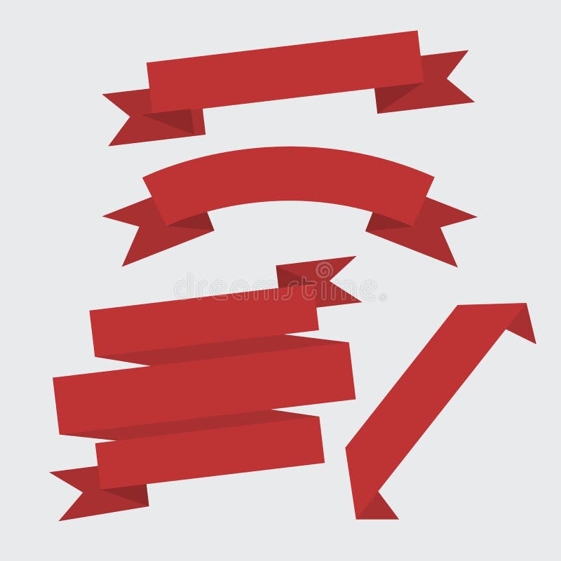 Red Ribbon Set, Flat Design Stock Vector - Illustration of blank, line ...