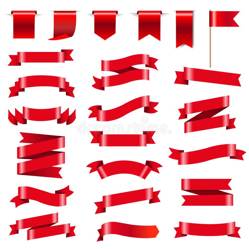 Red Ribbon Set Isolated White Background Stock Vector - Illustration of ... Red Ribbon Set Isolated White Background Stock Vector - Illustration of ...