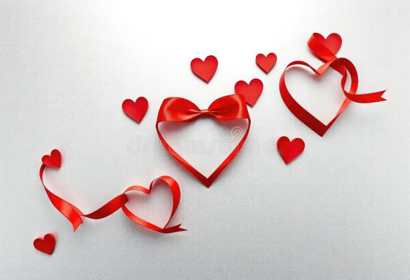 Red Ribbon Shaped Hearts on a Silver Shiny Background Stock ...