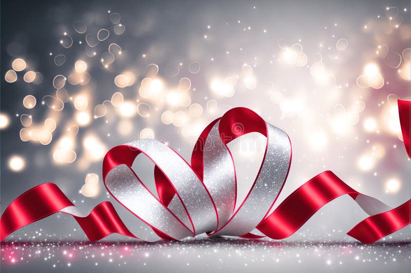 A Red Ribbon with a Silver Ribbon on it and a Sparkle Background with ...