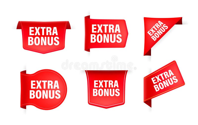 Red Ribbon with Text Extra Bonus. Banner Ribbon Label Extra Bonus Stock ...