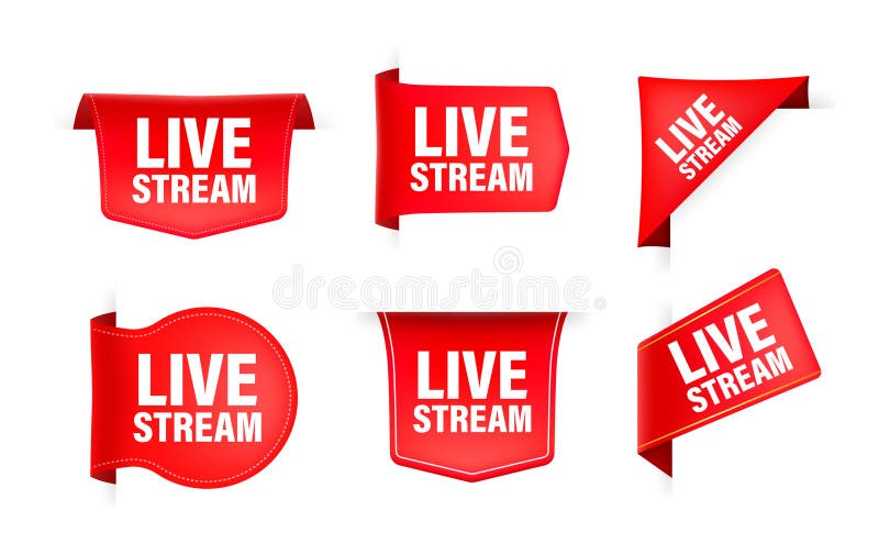 Red Ribbon with Text Live Stream. Banner Ribbon Label Live Stream Stock ...