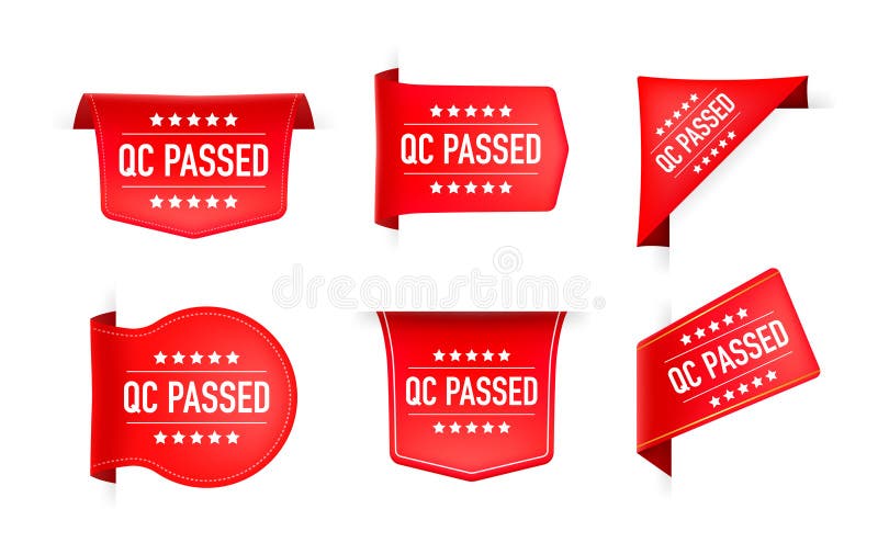 Red Ribbon with Text QC Passed. Banner Ribbon Label QC Passed Stock ...