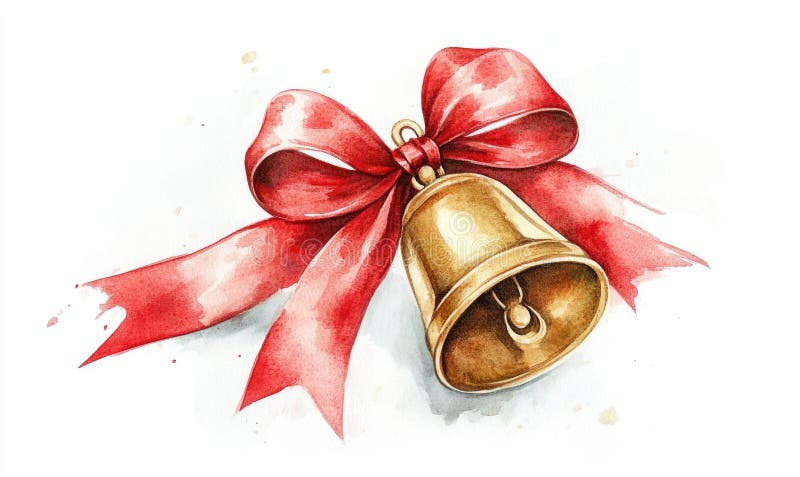 A Red Ribbon is Tied Around a Bell Stock Image - Image of holiday ...