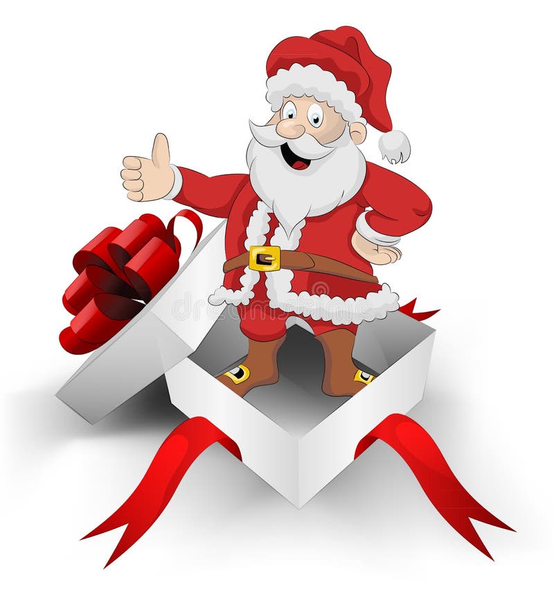 Red Ribbon Wrapped Box with Happy Santa Claus Inside Vector Stock ...