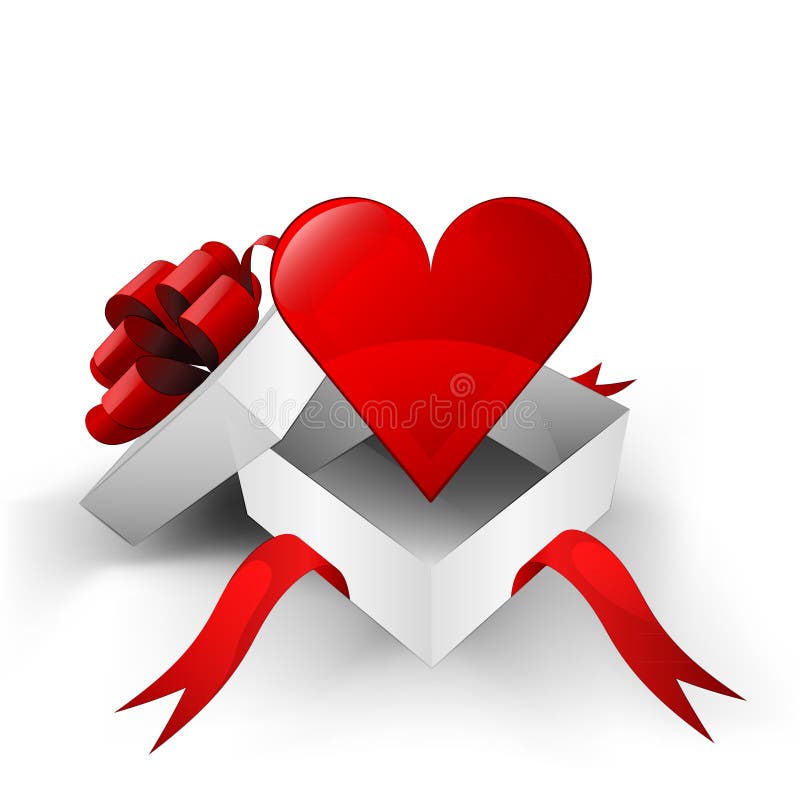 Red Ribbon Wrapped Box With Red Heart Inside Vector Stock Vector ...