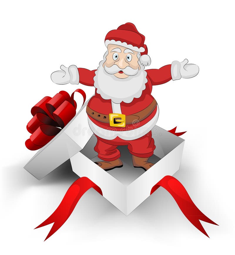 Red Ribbon Wrapped Box with Santa Claus Greeting Vector Stock Vector ...