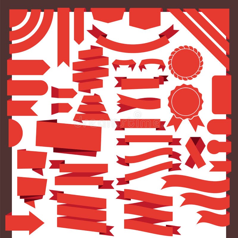 Red Ribbons and Banners in Flat Style. Stock Vector - Illustration of ...