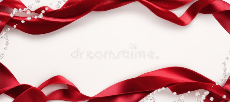 Red Ribbons and Diamonds Framing White Background for Copy Space Stock ...