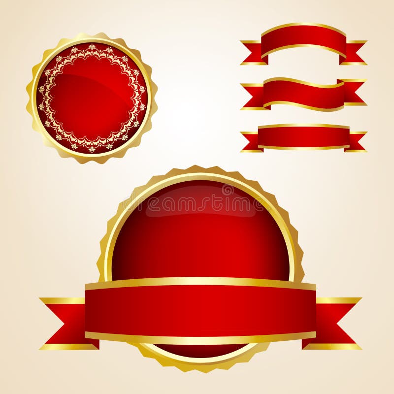 Red Ribbons and Guarantee Signs Stock Illustration - Illustration of ...